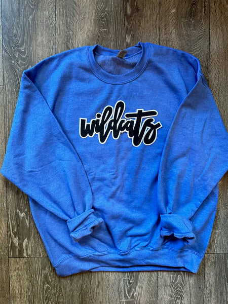 CURSIVE WILDCATS - BLUE GILDAN CREW - YOUTH + ADULT – H.FLYNN