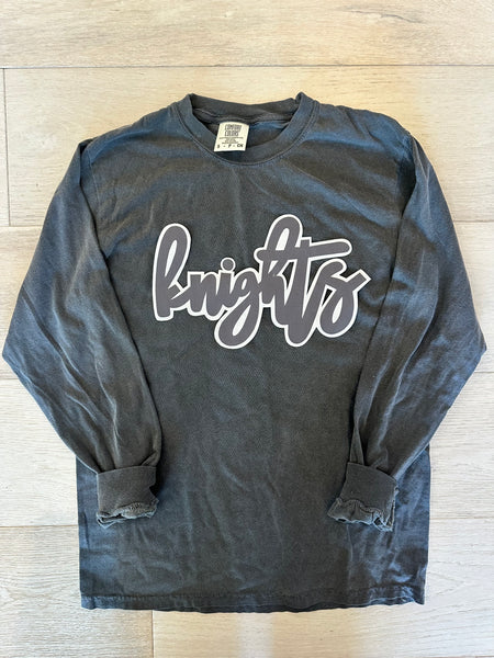 CURSIVE KNIGHTS - GREY COMFORT COLORS LONG SLEEVE – H.FLYNN