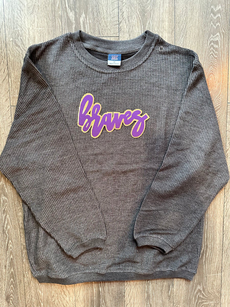 CURSIVE BRAVES - GREY RIBBED CREW – H.FLYNN