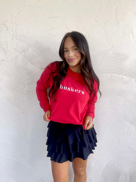 EMBROIDERED HUSKERS - RED LONG SLEEVE TEE – H.FLYNN