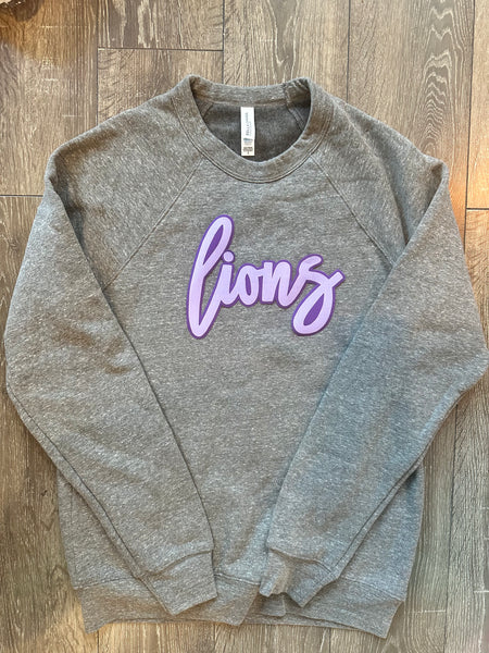 CURSIVE LIONS VIOLET/PURPLE - GREY SPONGE CREW (YOUTH + ADULT) – H.FLYNN