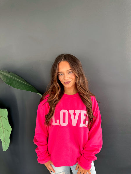 VARSITY LIGHT PINK LOVE - HOT PINK CREW – H.FLYNN