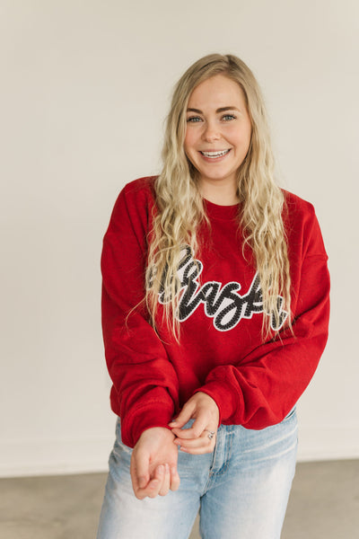 BLACK/ WHITE SPARKLE NEBRASKA - RED CREW – H.FLYNN