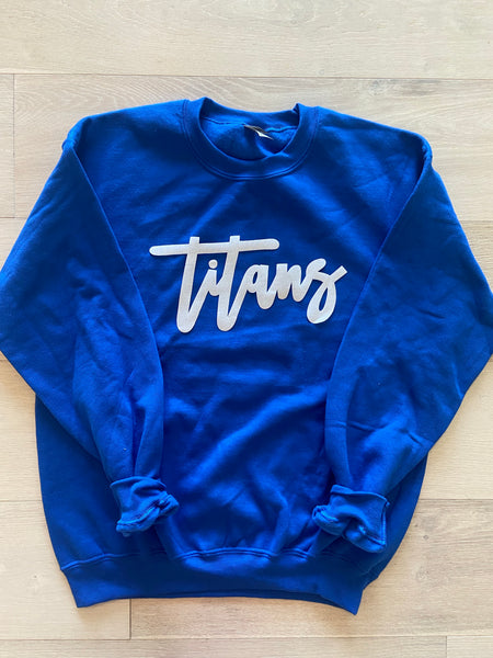 CURSIVE TITANS - BLUE GILDAN CREW – H.FLYNN