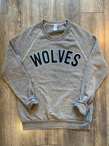 WOLVES (BLOCK LETTERS) - GREY FLEECE CREW – H.FLYNN