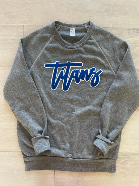 CURSIVE TITANS - GREY FLEECE CREW – H.FLYNN